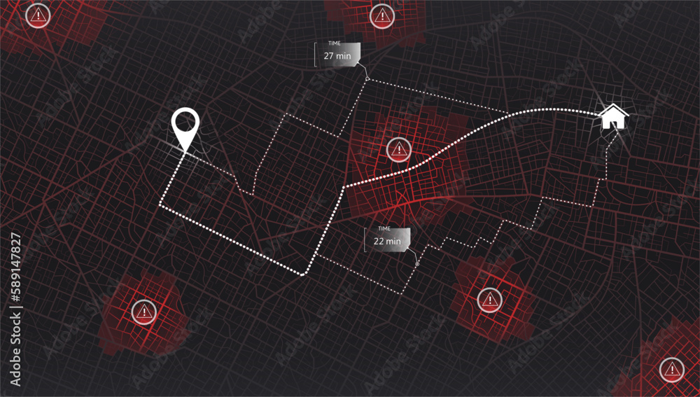 City Navigation and GPS map: Vector Illustrations of Urban Districts ...