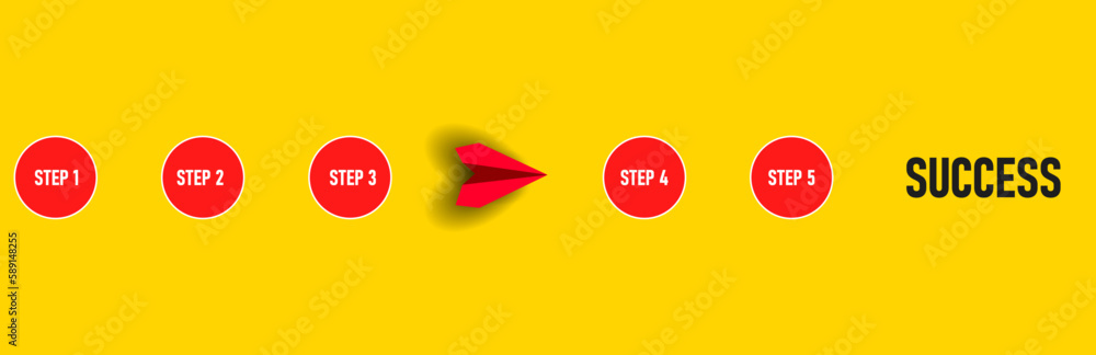 Red paper airplane completing the steps is flying to success. success ...