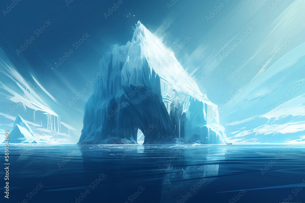 Iceberg with its visible and underwater or submerged parts floating in ...