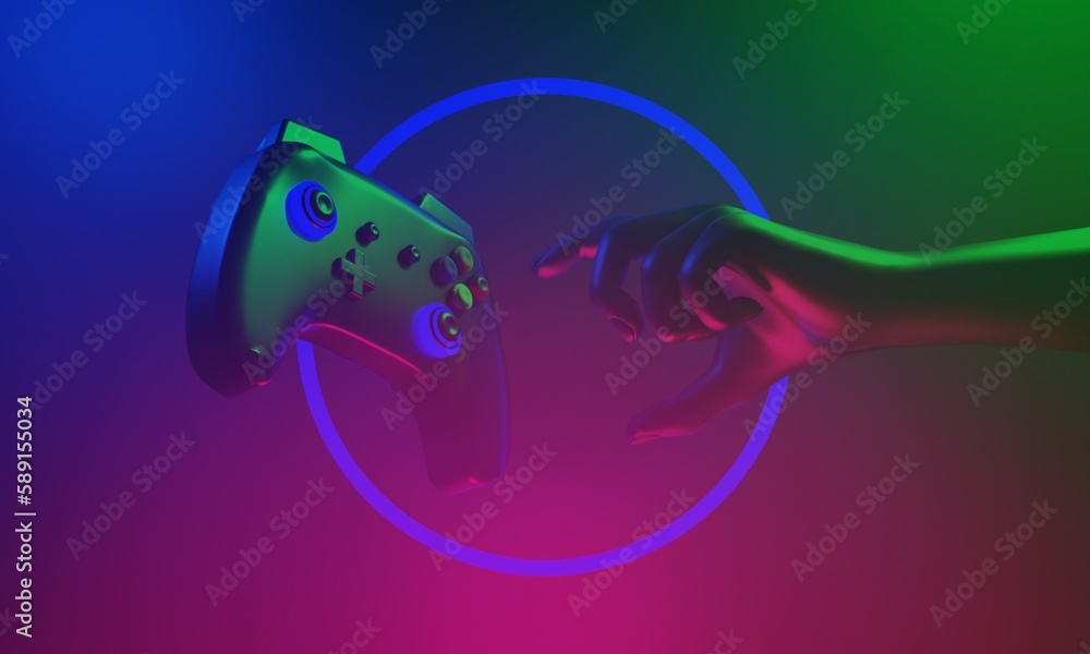 human hand holding the joystick for gaming metaverse, technology of ...