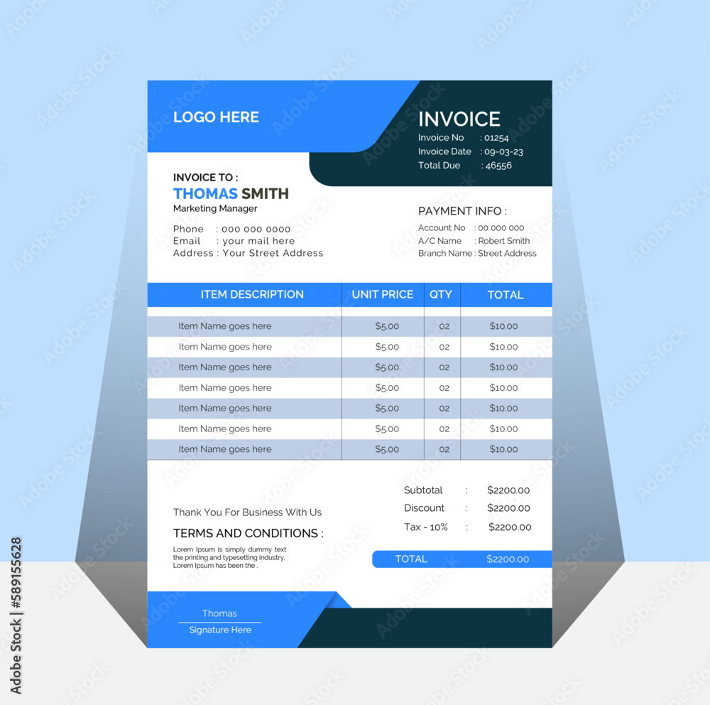 Creative Business Invoice Template. Payment Agreement Design. Invoicing ...