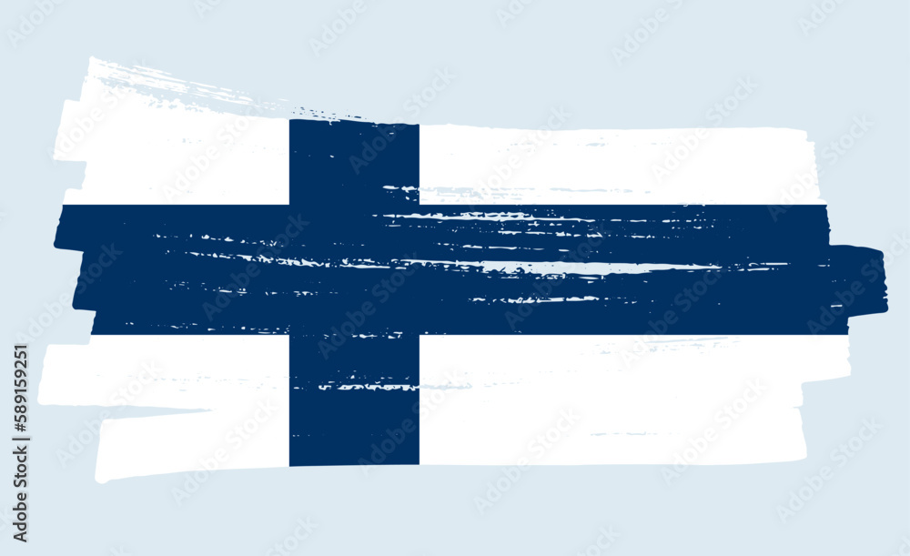 Hand-drawn National Finland flag banner. White blue color jagged stain ...