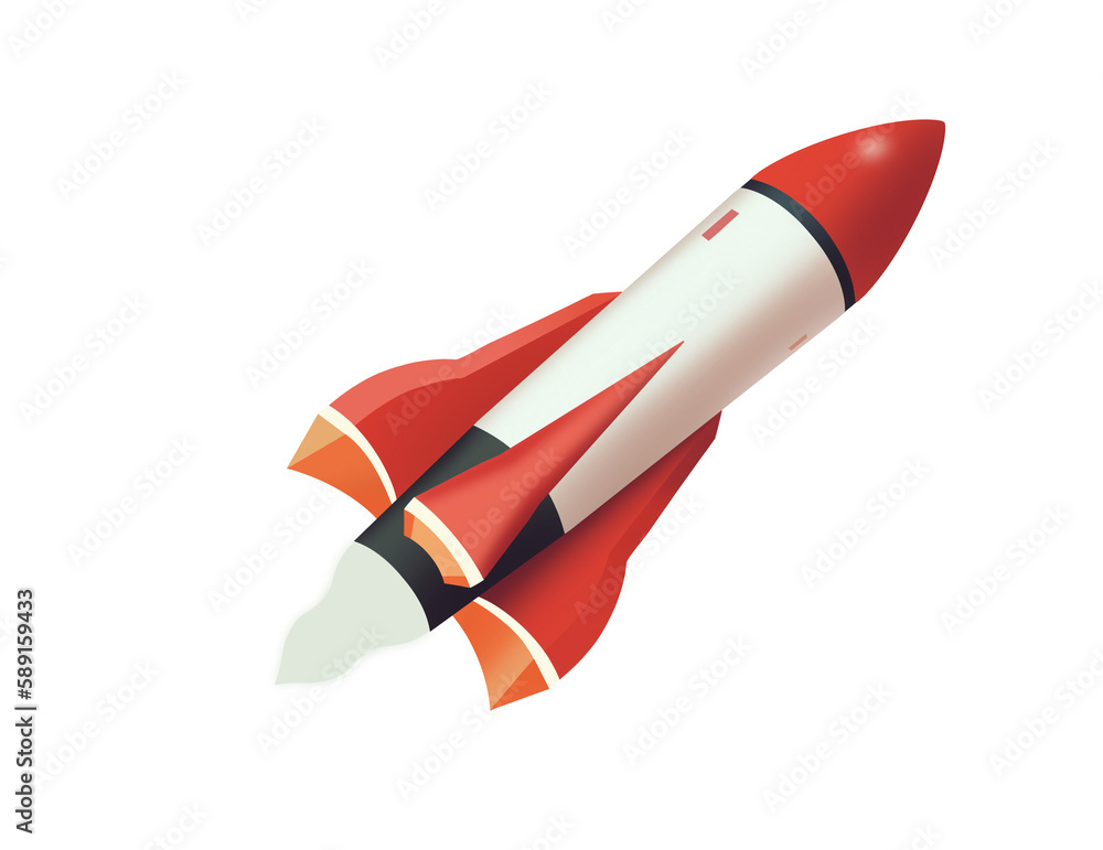 Cartoon rocket spaceship in retro style on transparent background. Toy ...