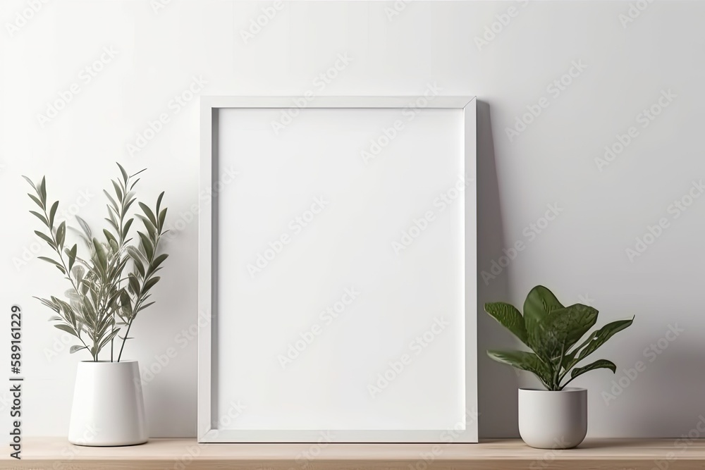 Blank picture frame on wall in modern interior. Artwork template mock ...