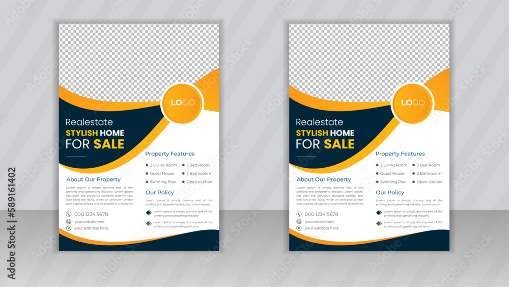 Modern real estate poster or flyer template brochure design for house ...