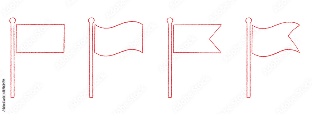 Hand drawn red flag line art drawing pencil crayon texture illustration ...