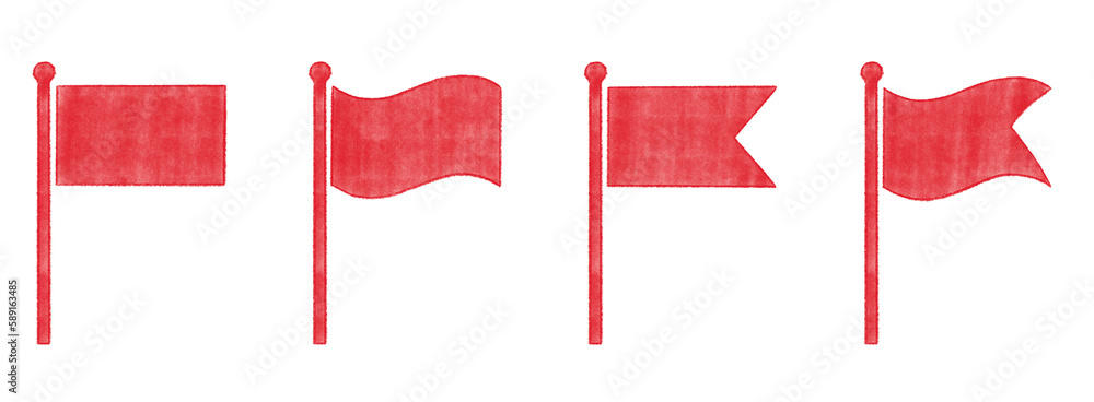 Hand drawn red flag pencil crayon texture illustration vector set ...
