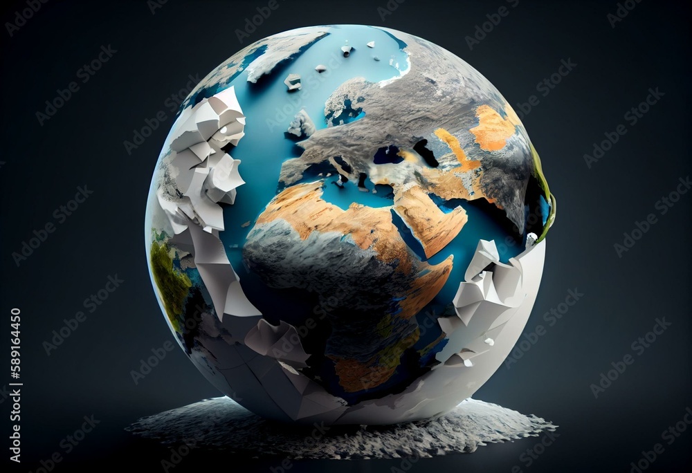 3d animation isolated planet Earth globe model with white mainlands and ...