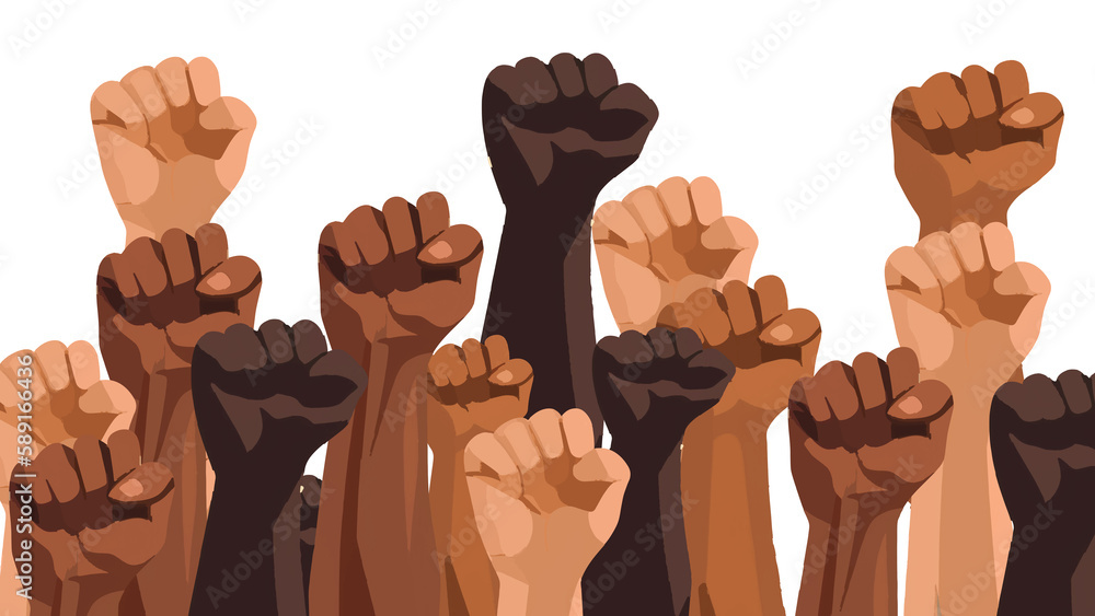 black lives matter raised up mix race fists awareness campaign against ...