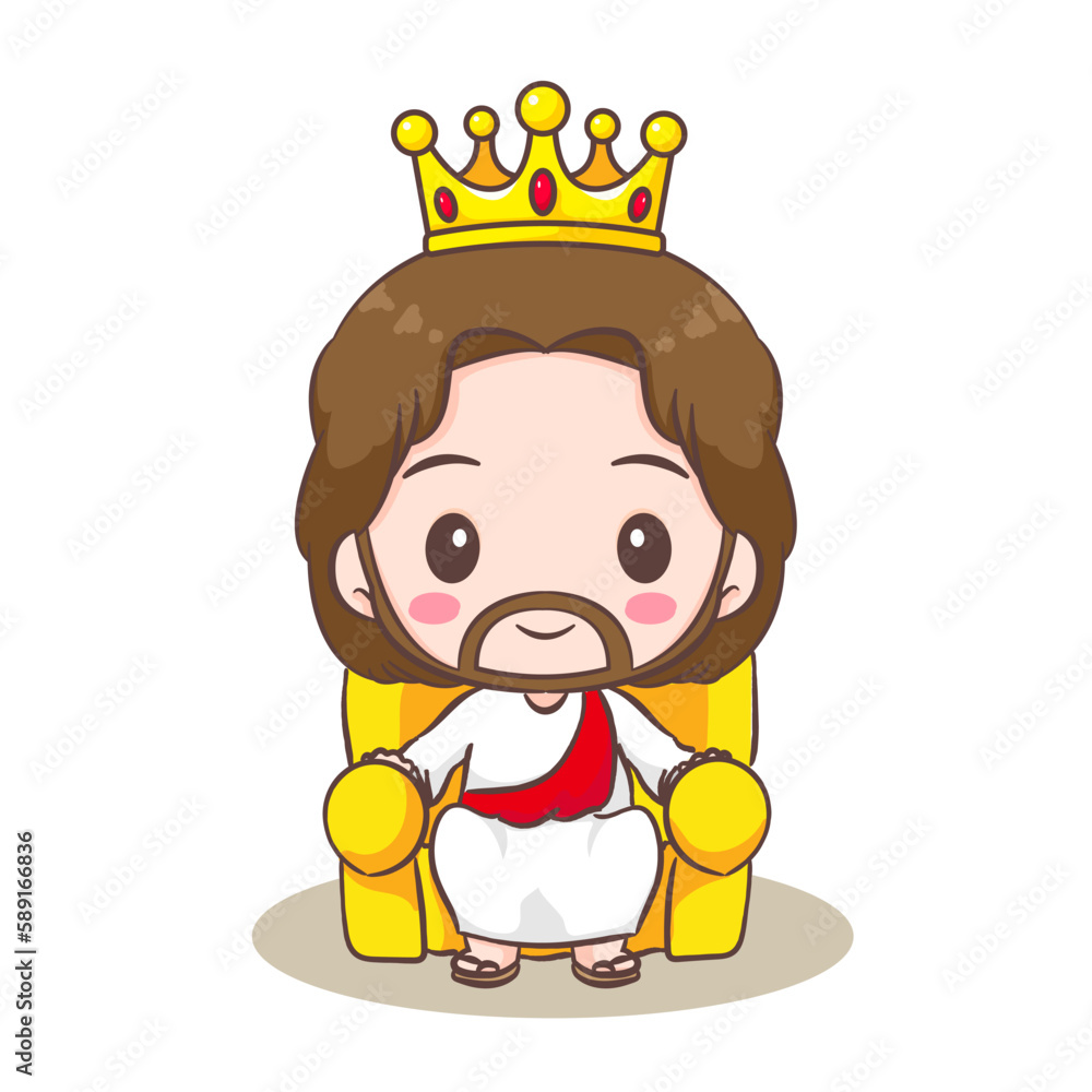 Cute Jesus Christ cartoon character sitting on throne. Christian ...