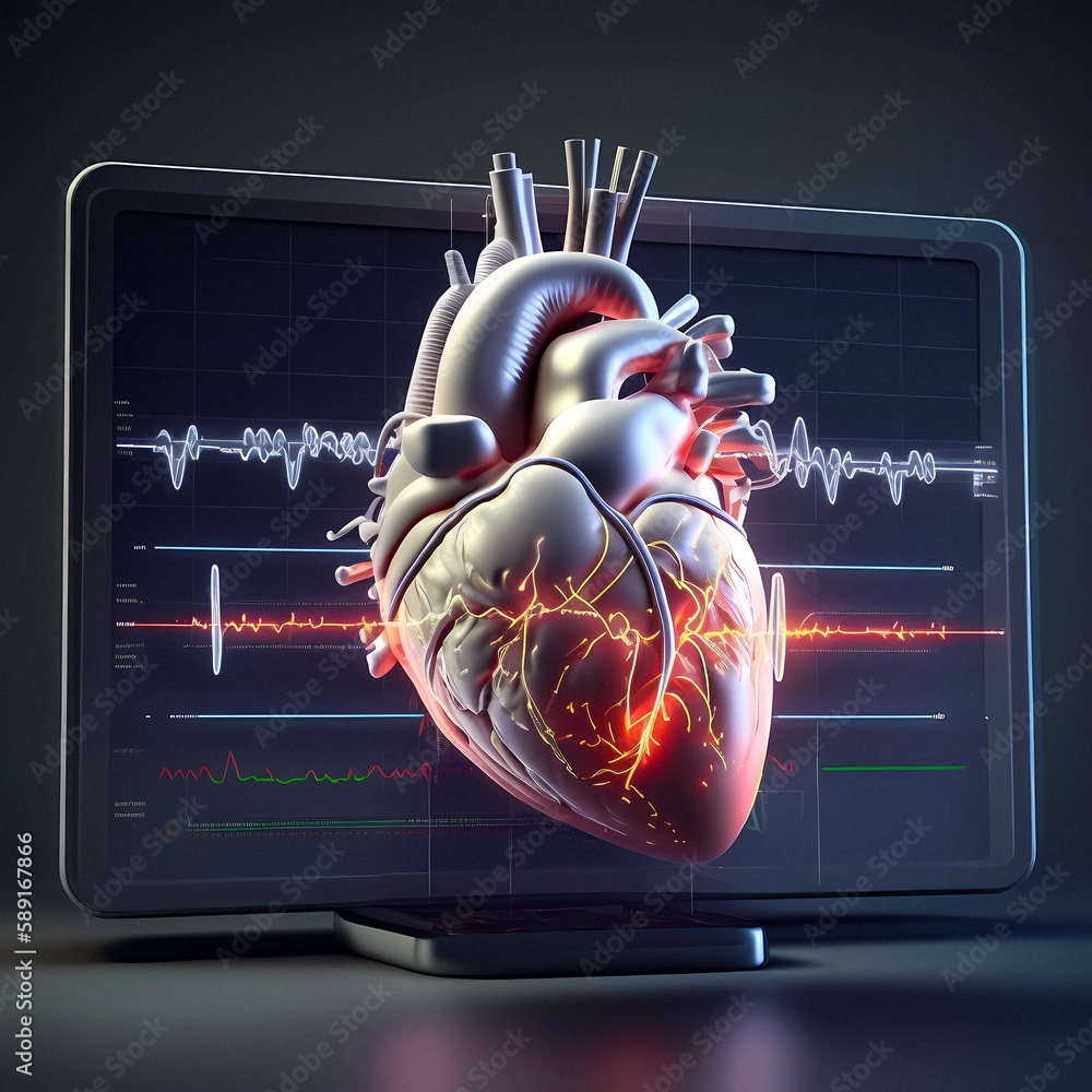 Cardiac surgery , human heart with cells and arteries, heart attack ...