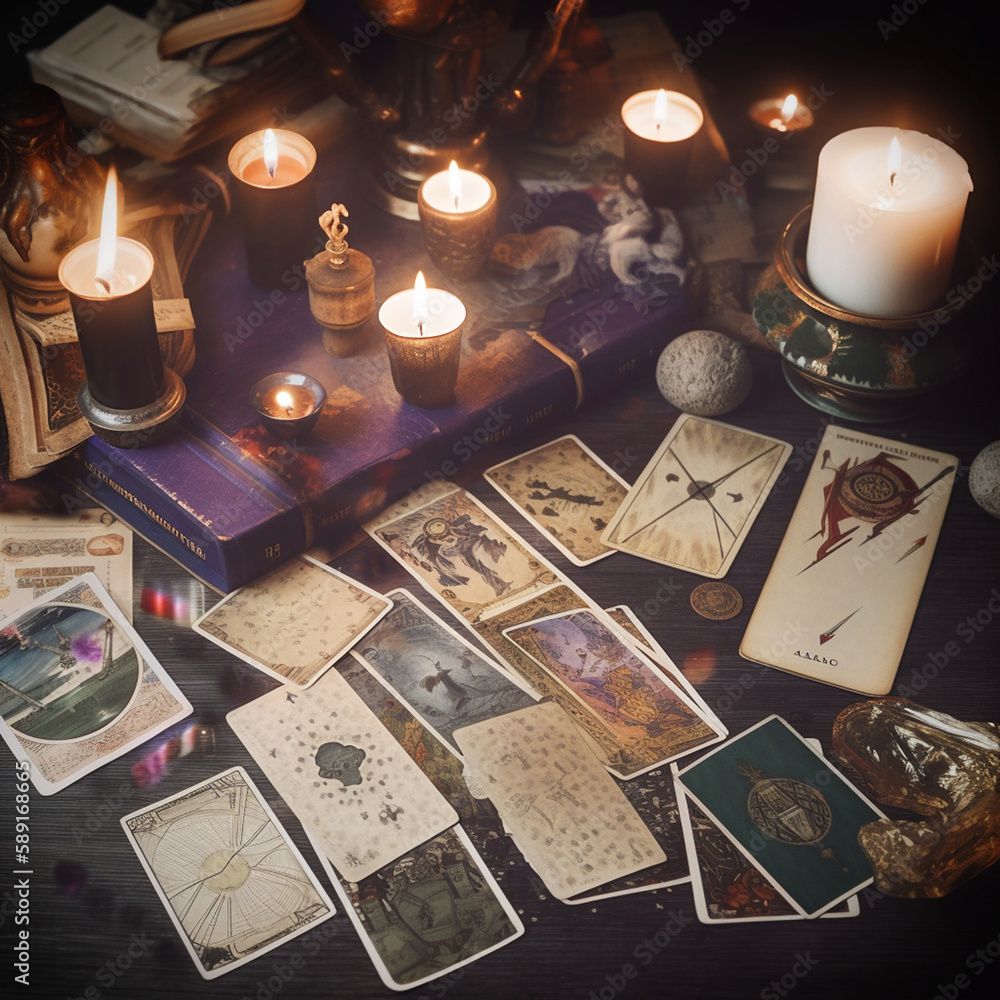 Ritual with tarot cards or fortune telling with occult and esoteric ...