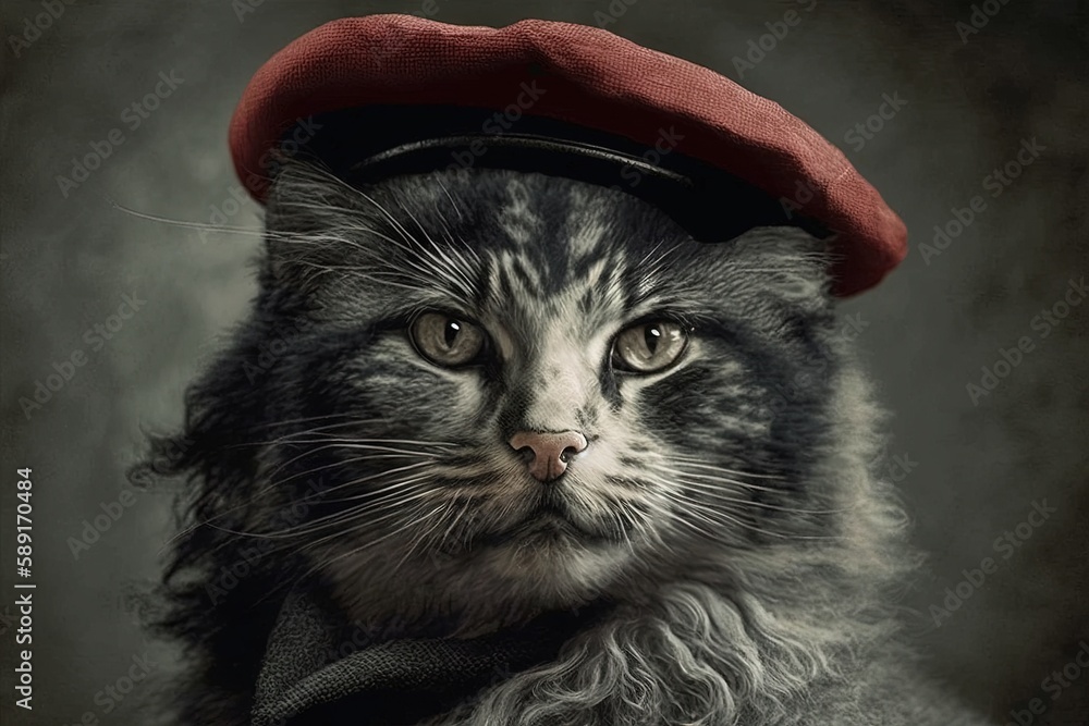 Cat as Che Guevara famous historical character portrait illustration ...