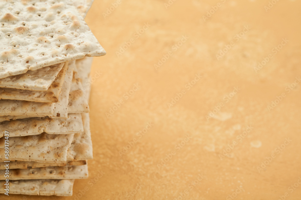 Matzah Passover celebration concept. Traditional ritual Jewish bread on ...
