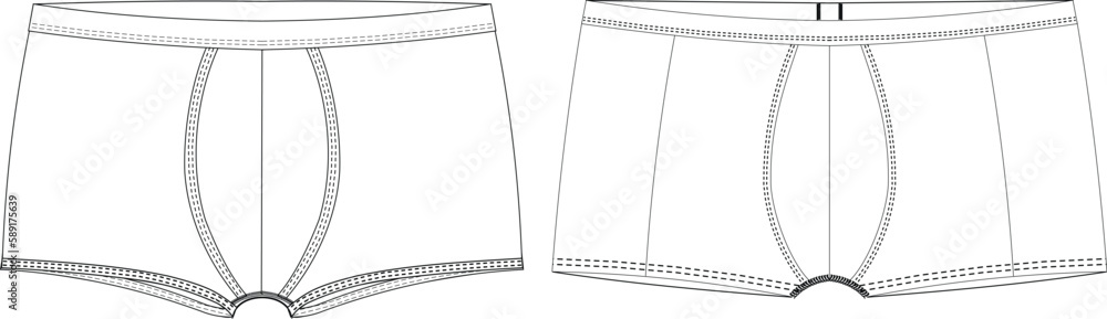 Men boxer shorts technical sketch. Template men underpants vector ...