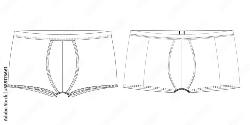 Men boxer shorts technical sketch. Template men underpants vector ...