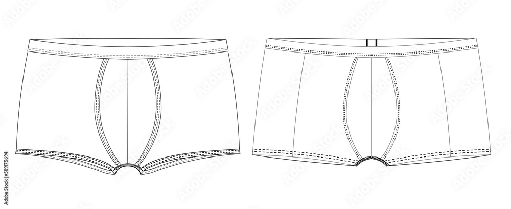 Men boxer shorts technical sketch. Template men underpants vector ...