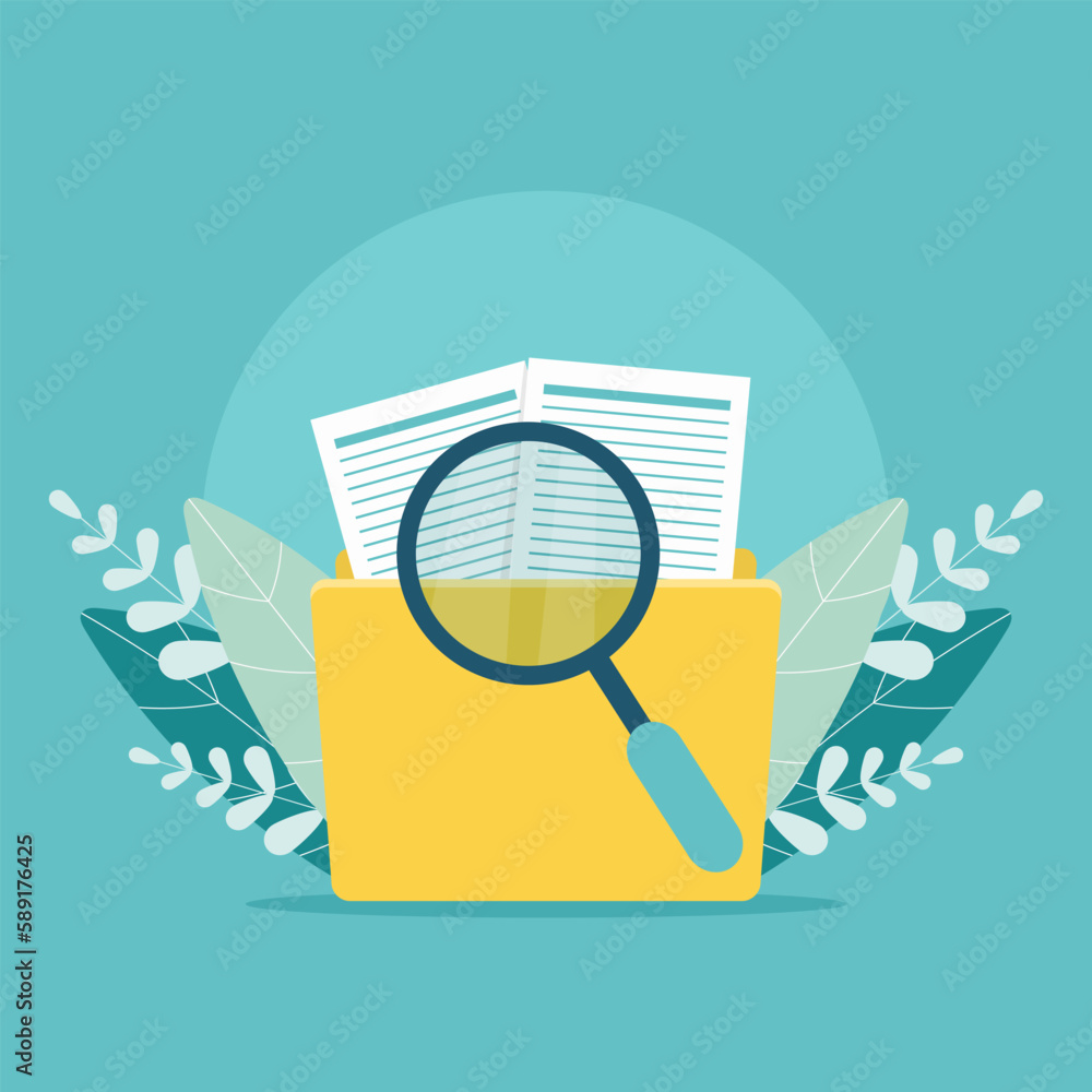Magnifying Glass Looking For Files In The Electronic Database Vector Illustration For Archive