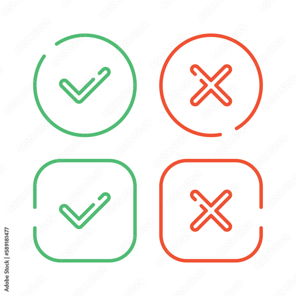 Vecteur Stock Thin line check mark icons set isolated on white ...