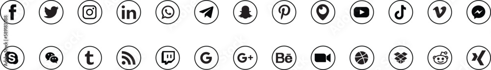 Sets of social media icons with rounded design on transparent ...