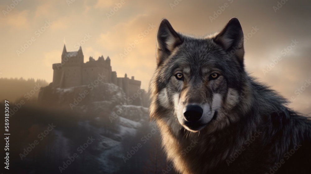Golden Hours with a Fierce Grey Wolf: Majestic Head Shot against Old ...