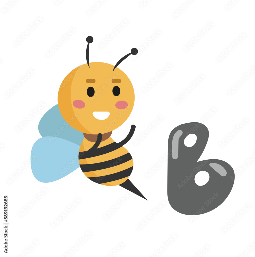 Concept Alphabet B bee. This is a flat vector cartoon design featuring ...