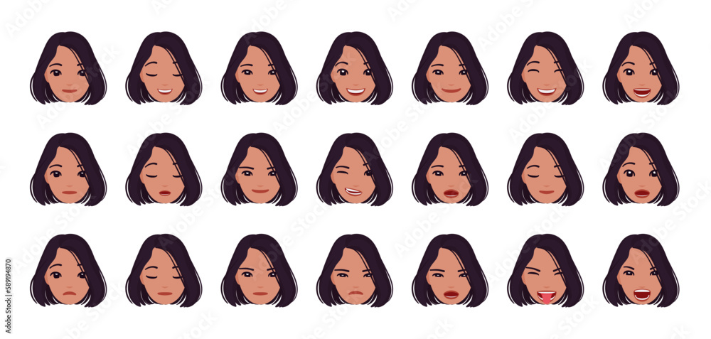 Business brunette woman, attractive lady emotion set, office manager ...