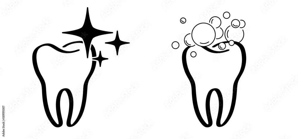 Cartoon healthy, tooth with gums and clean symbol. Vector drawing ...
