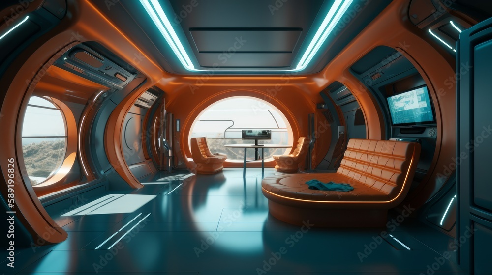 Rust Orange and Teal Blue Shine in Futuristic Interior Design with ...