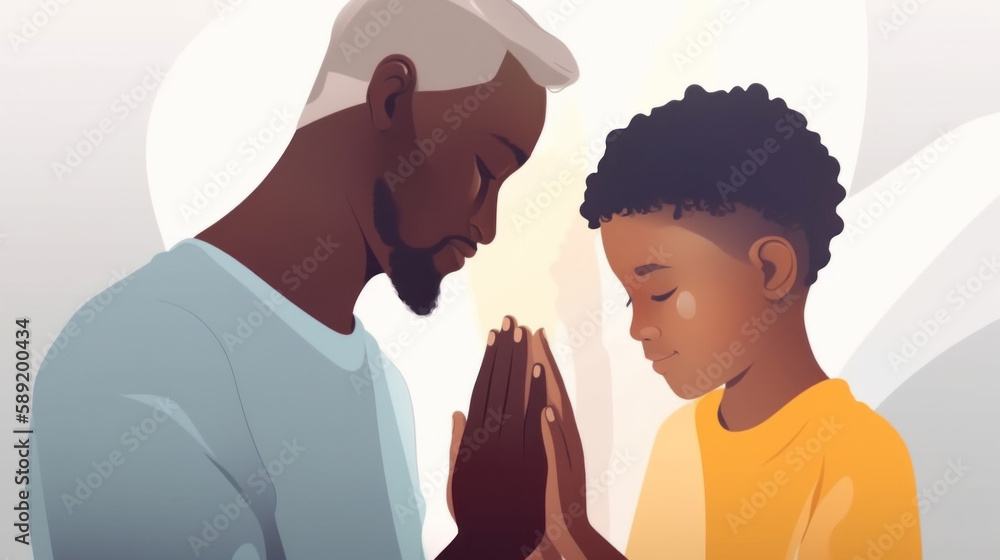 An uplifting stock illustration of a father and kid in prayer together ...
