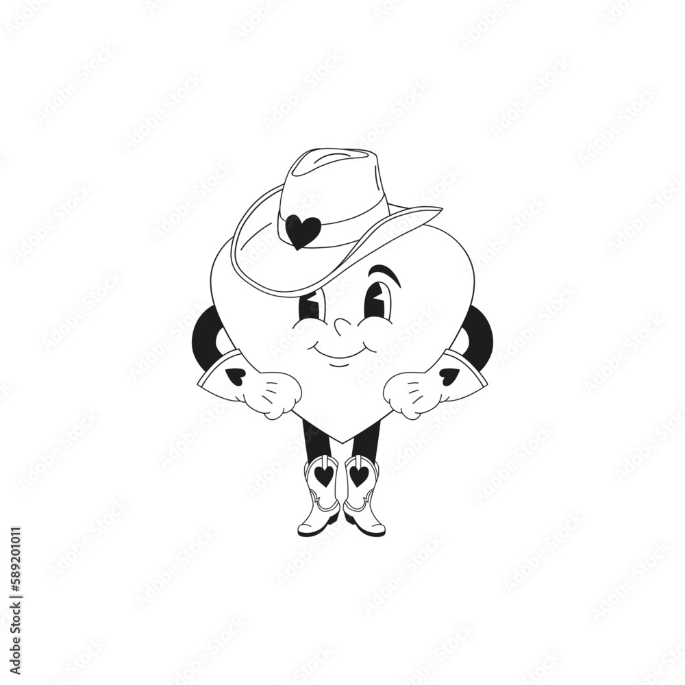 Howdy Valentines Day Funny cowboy cartoon heart character vector ...