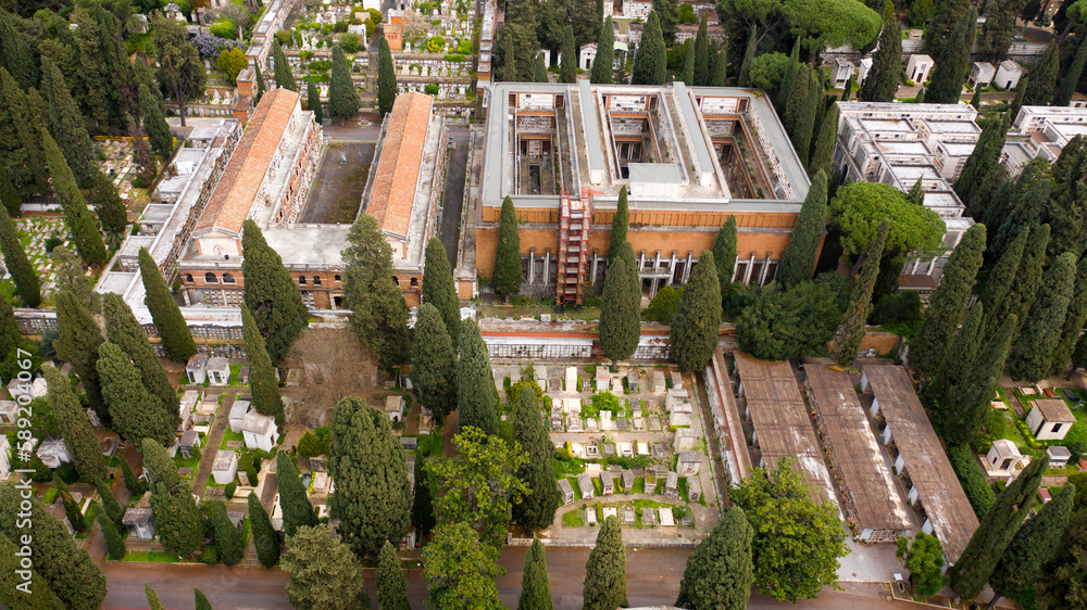 Aerial view of Campo Verano, a monumental cemetery located in the ...