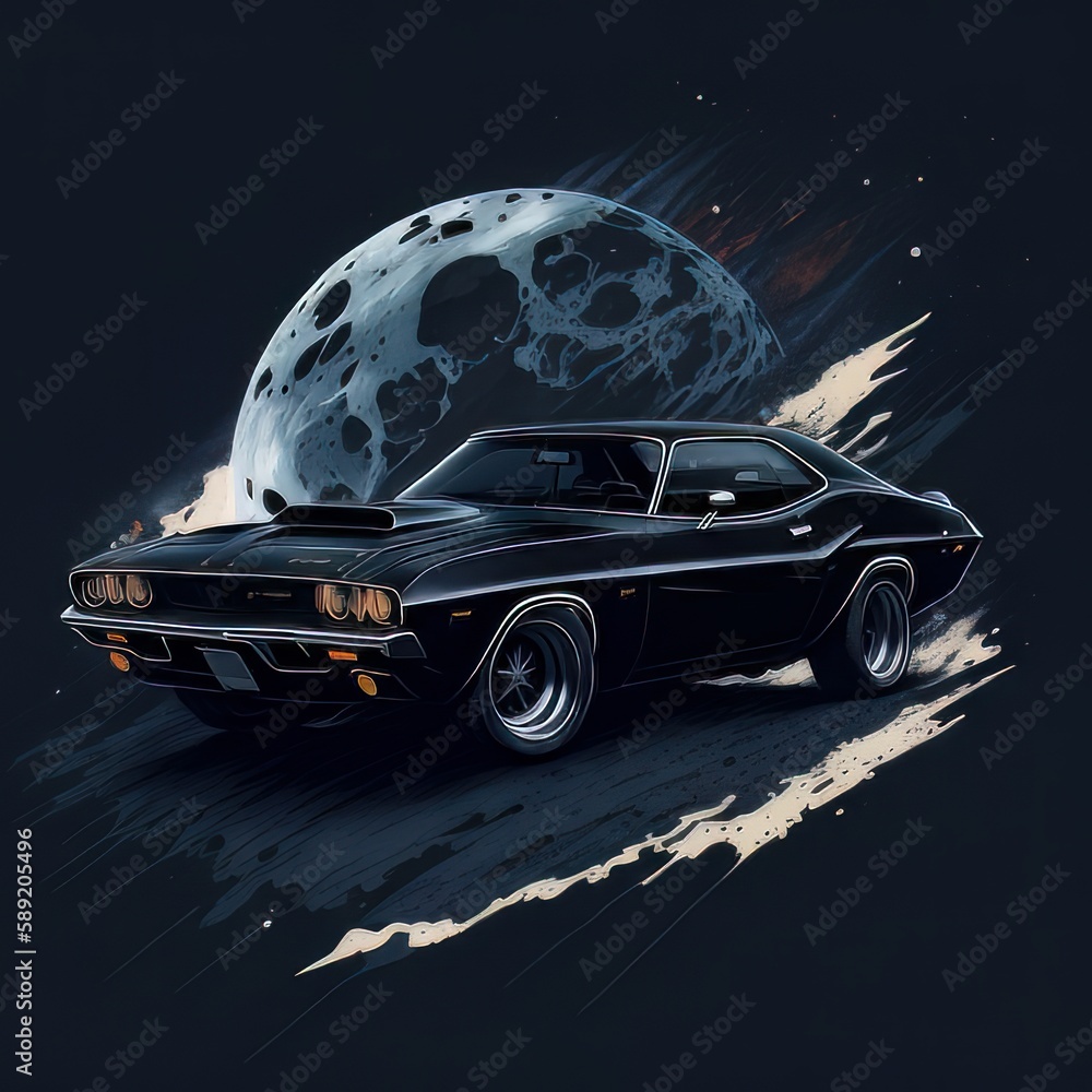 Highly detailed graffiti art of muscle car Dodge Challenger 1972 ...