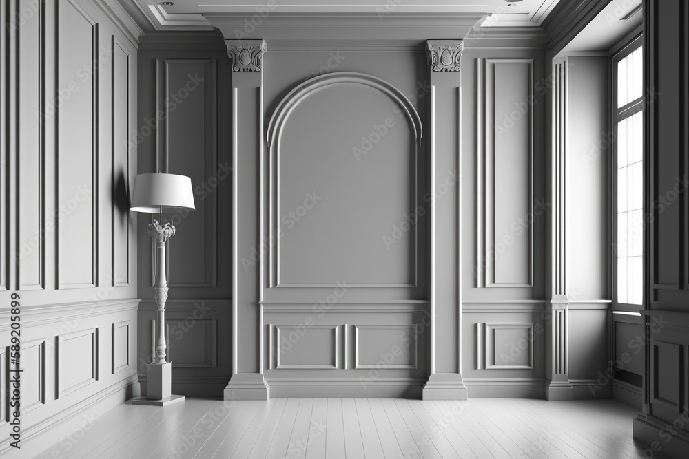 Classic interior with classic wall panels, moldings, moldings. Digital ...