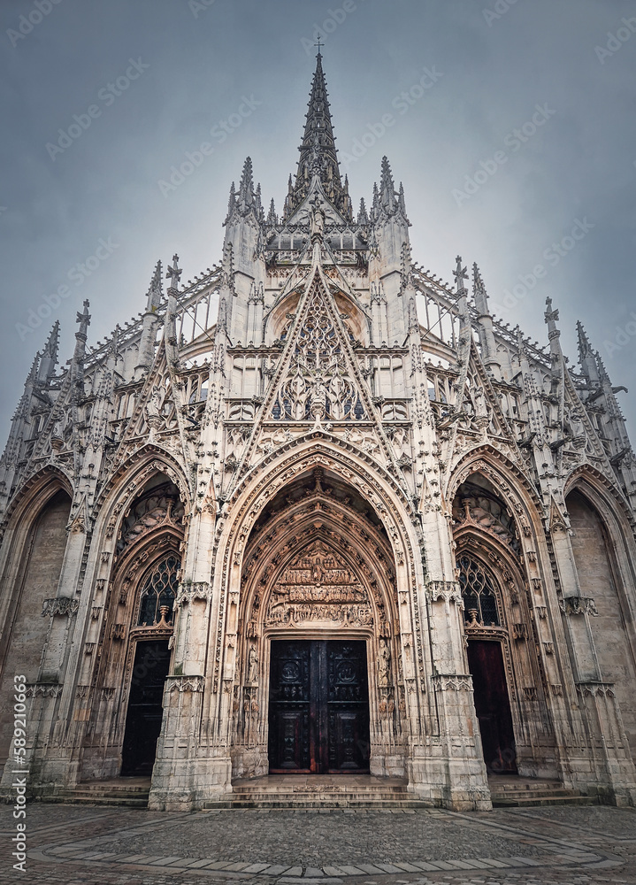 Outdoor facade view of Saint Maclou Church of Rouen in Normandy, France ...