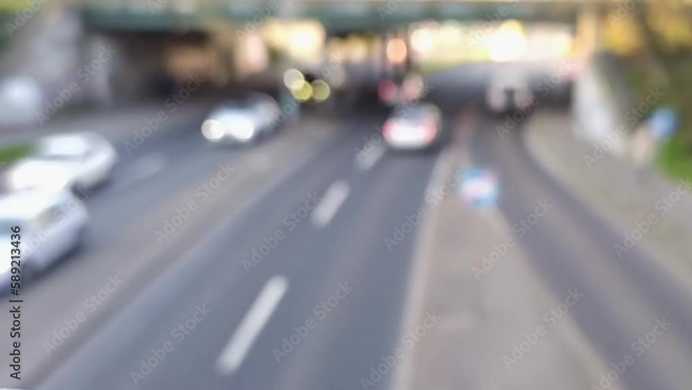Blurry city traffic background with moving cars on motorway in urban ...