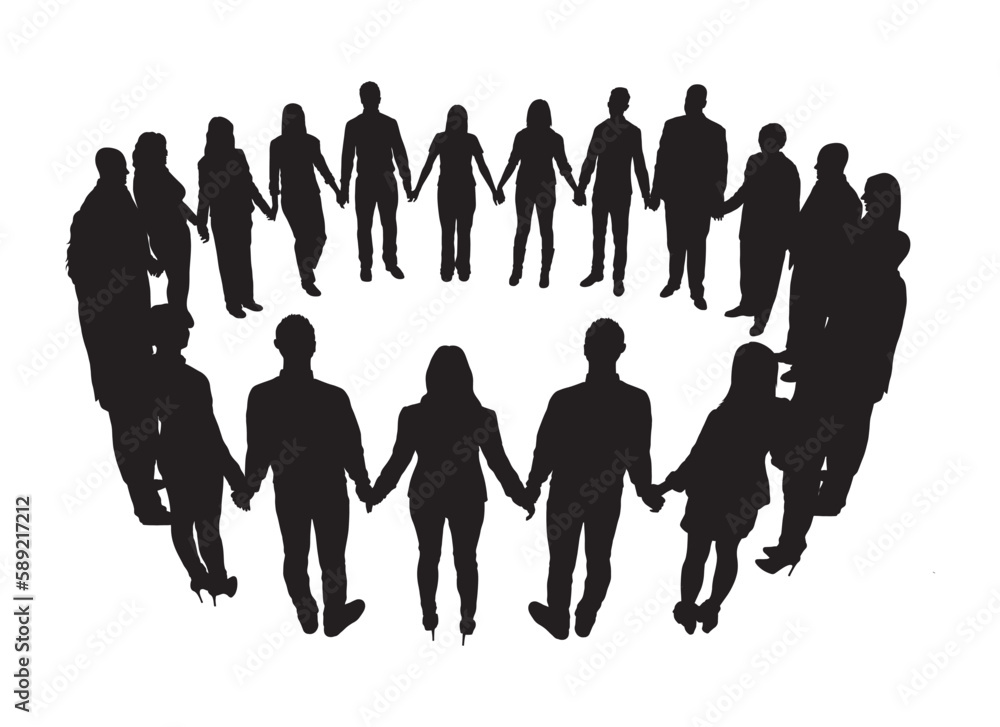 People standing in circle holding hands together full length vector ...