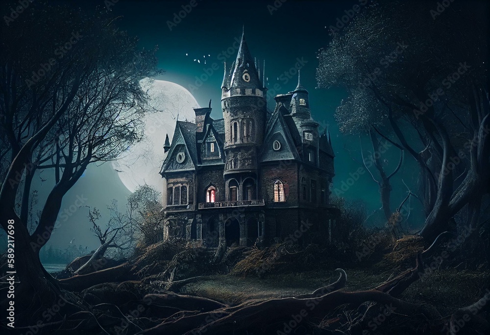The Halloween scary castle is an old, spooky-looking place that would ...