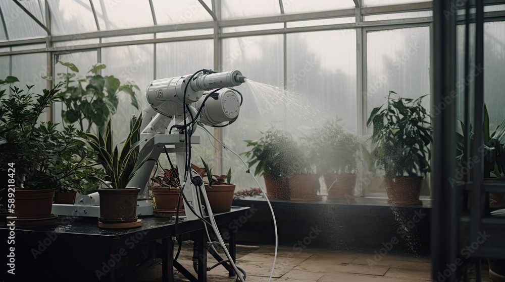 automatic agricultural technology robot arm watering plants in the ...