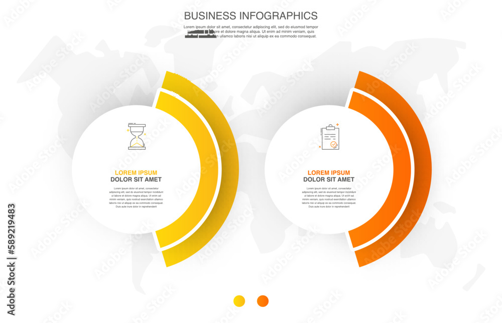 Business vector infographics with 2 circles and icons. Timeline ...