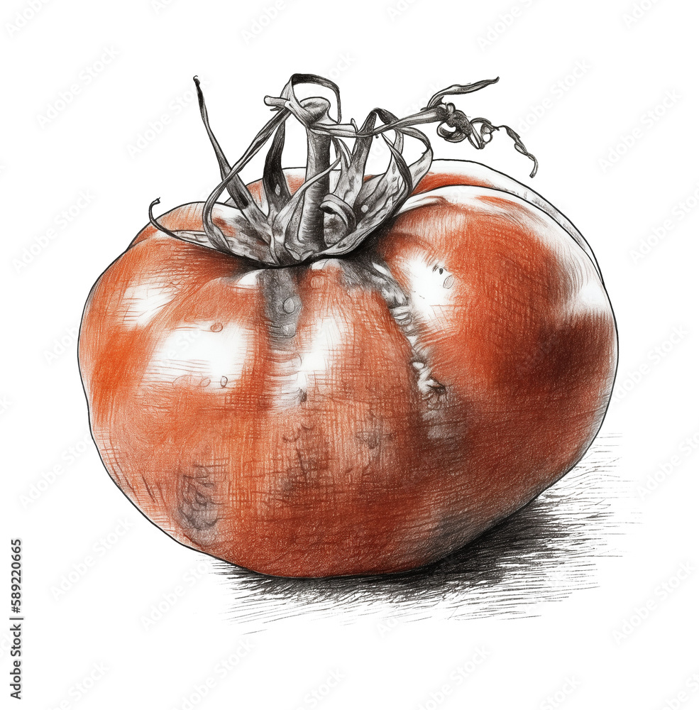Tomato, pen draving style. Generative ai. Png with Transparent ...