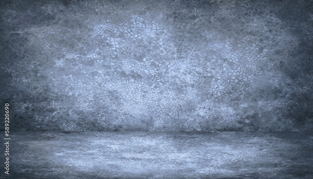 Dusty blue gray grunge background. Interior room. Concrete old wall ...