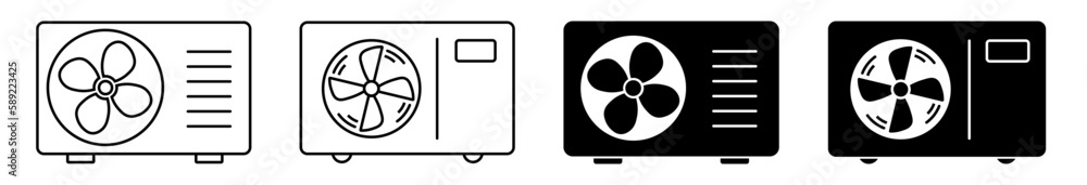 Heat pump icon set. AC outdoor unit symbol. Heating and cooling ...