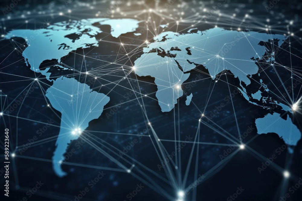 Global network coverage world map,Truck with Industrial Container Cargo ...
