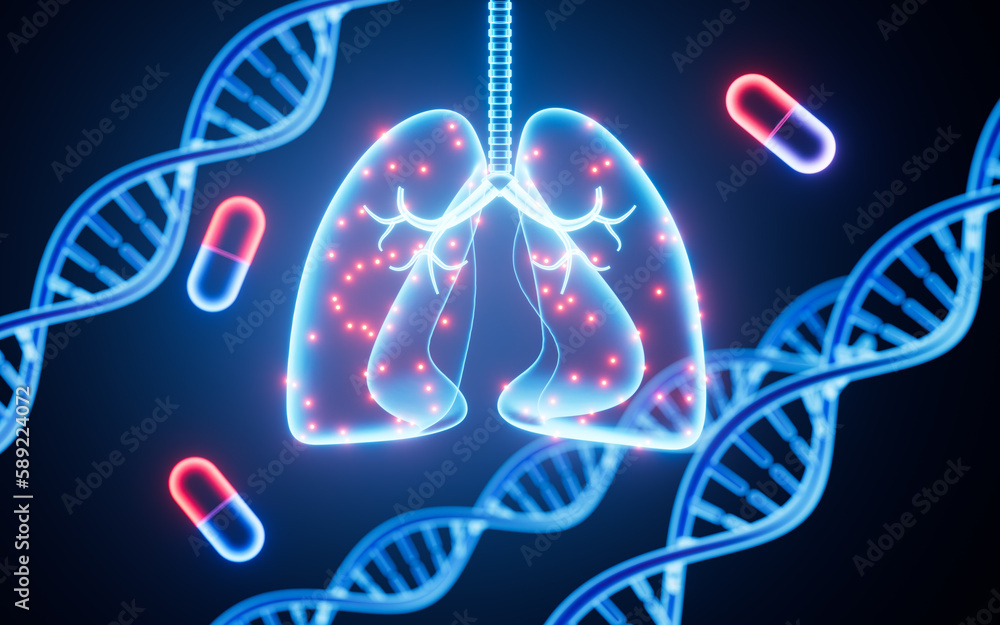 Human lung respiratory system and DNA model, lung disease, lung ...