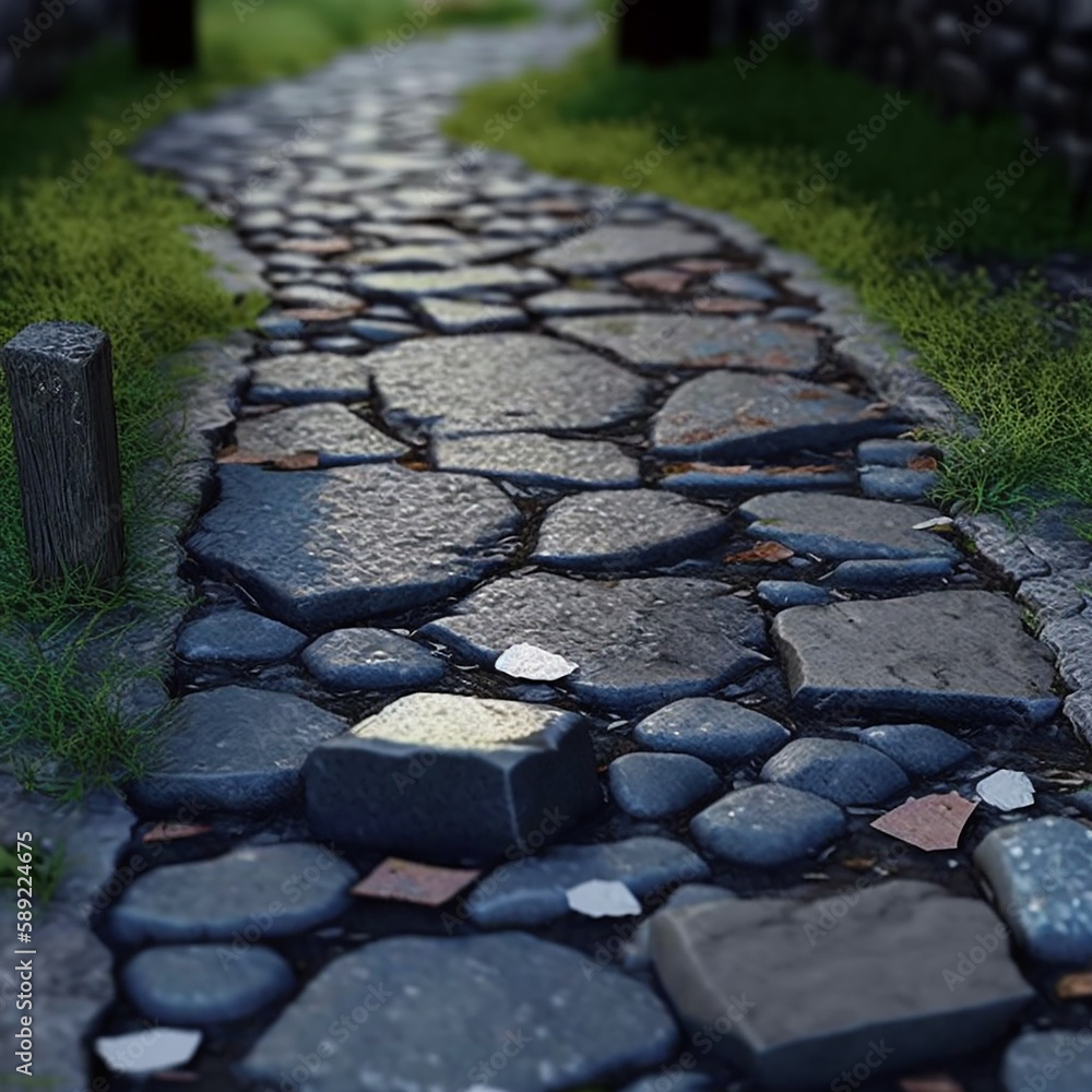 path with stone tiles Vector cartoon illustration Stock Illustration ...