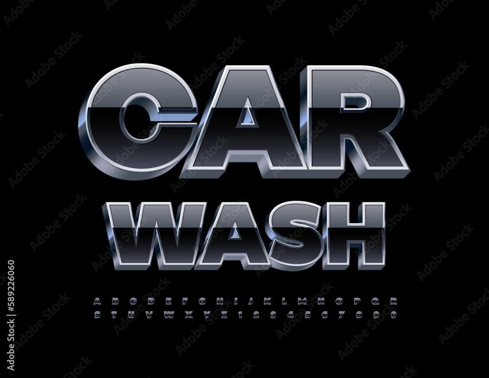 Vector industrial logo Car Wash. Black and Silver techno Font. Modern ...