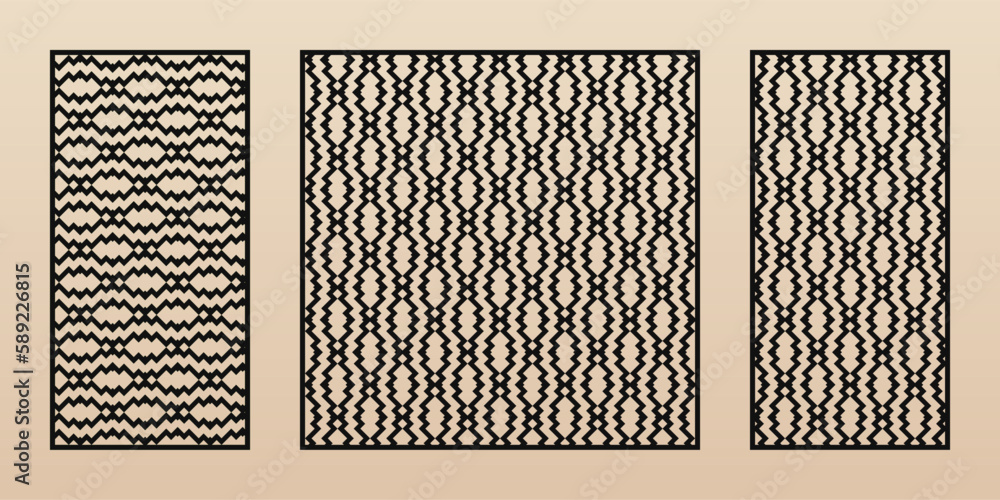 Laser cut patterns. Vector set with abstract geometric ornament, grid ...