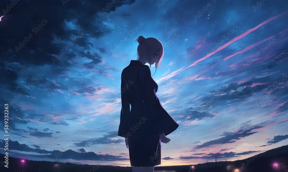 anime girl alone night scenery 4k - Rare Gallery, silhouette of a ...