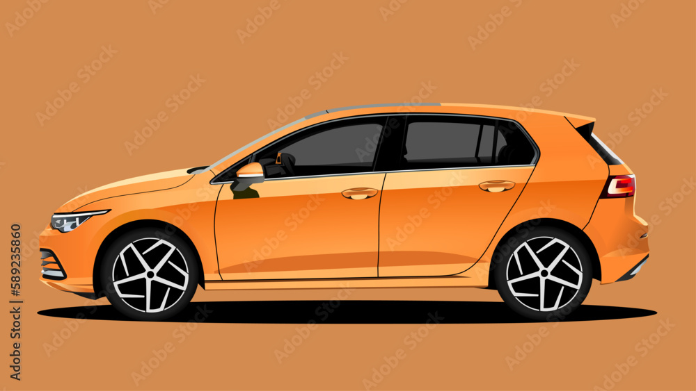 realistic vector yellow car with gradients and perspective from side ...